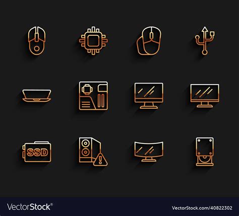 Set Line Ssd Card Case Of Computer Computer Vector Image