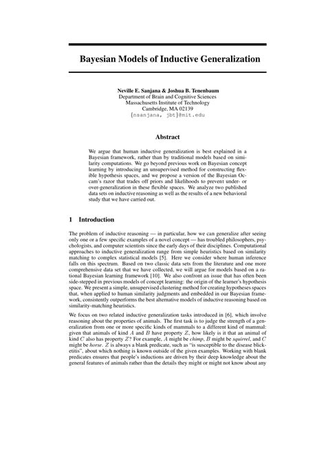 Pdf Bayesian Models Of Inductive Generalization