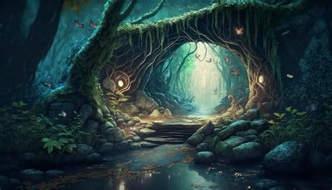 Mystical Magical Forest Dreamy Landscape Premium Ai Generated Image
