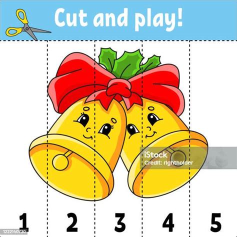 학습 번호 15 잘라내기 및 재생합니다 크리스마스 종소리입니다 교육 워크 시트 아이들을위한 게임 색상 활동 페이지 아이들을위한 퍼즐 유치원 수수께끼 벡터 그림입니다 만화