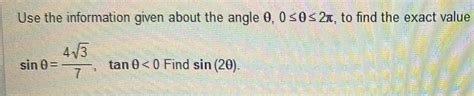Solved Use the information given about the angle θ θ π Chegg com