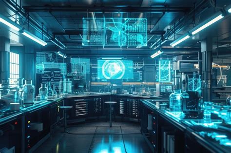 Futuristic Hightech Control Room A Hightech Laboratory With Floating Scientific Equipment And
