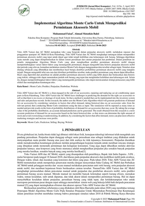 Pdf Implementasi Algoritma Monte Carlo Untuk Memprediksi Permintaan