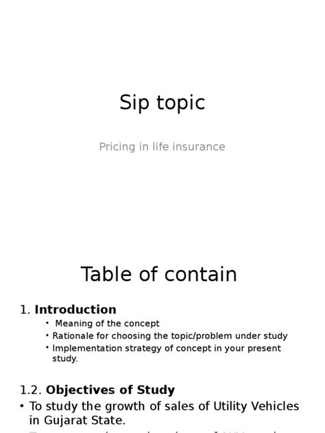 Sip Topic Pricing In Life Insurance Pdf
