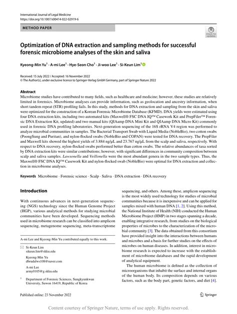 Optimization Of Dna Extraction And Sampling Methods For Successful