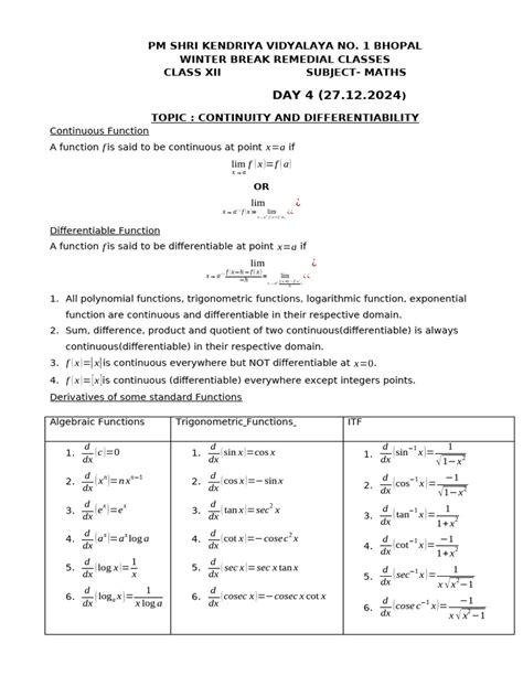 Day4 Continuity And Differentiability Pdf Function Mathematics Trigonometric Functions