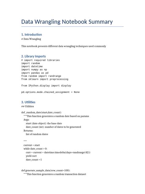 Data Wrangling Notebook Summary Pdf Statistics Data