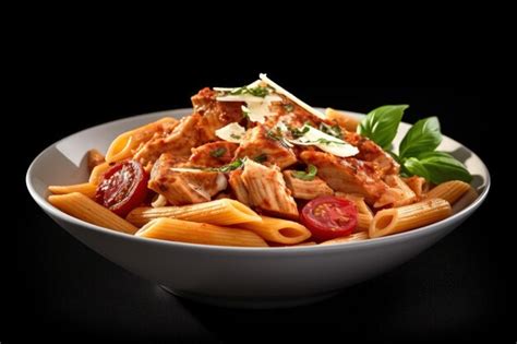 Premium Photo Penne Pasta In Tomato Sauce With Chicken Illustration