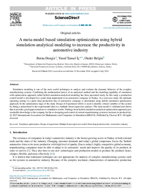 Pdf A Meta Model Based Simulation Optimization Using Hybrid Simulation Analytical Modeling To