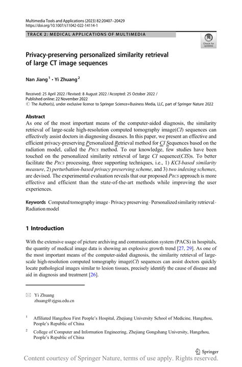 Privacy Preserving Personalized Similarity Retrieval Of Large Ct Image Sequences Request Pdf