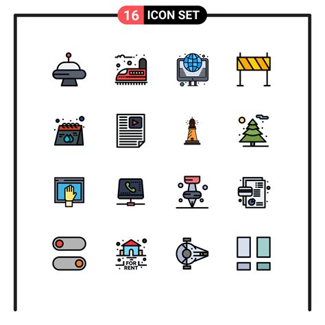 Group Of 16 Flat Color Filled Lines Signs And Symbols For Advertisement Obstacle Hosting