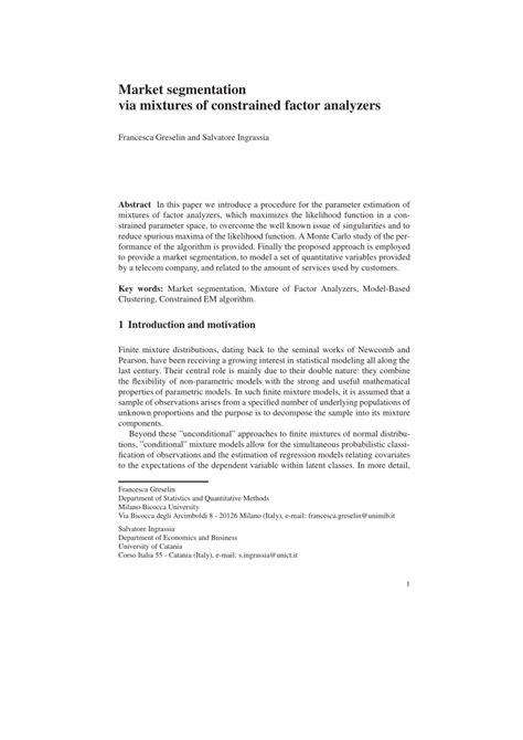 Pdf Market Segmentation Via Mixtures Of Constrained Factor Analyzers