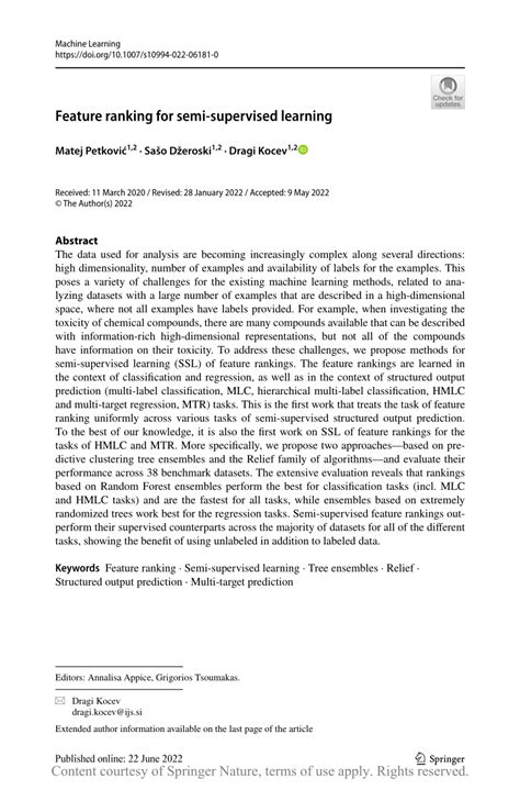 Pdf Feature Ranking For Semi Supervised Learning