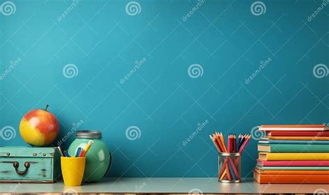 School Supplies On A Desktop With Copy Space Ai Stock Image Image Of