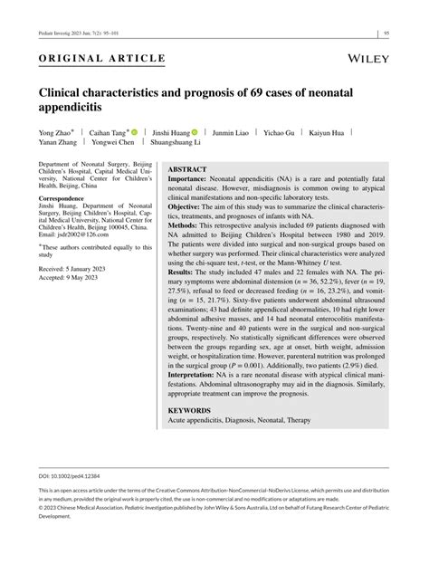 Pdf Clinical Characteristics And Prognosis Of 69 Cases Of Neonatal Appendicitis