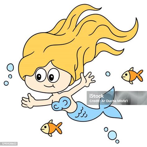 아름다운 인어는 바다에서 물고기와 함께 수영 캐릭터 귀여운 낙서 그리기 벡터 일러스트레이션 여자 인어에 대한 스톡 벡터 아트 및 기타 이미지 Istock