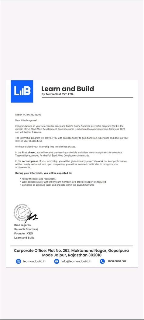 Hitesh Agarwal On Linkedin Learnandbuild Summerinternship2023