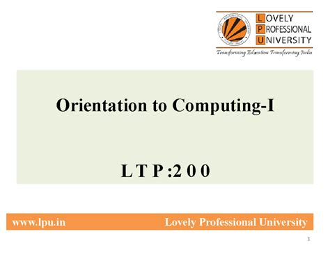 Cse 111 Unit 5 Part 2 1 Orientation To Computing I L T P 2 0 0 Lpu