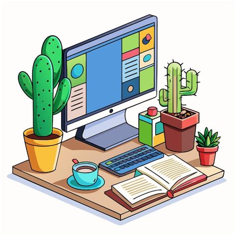 Espacio De Trabajo Para Programadores Con Café De Cactus Y Portátil