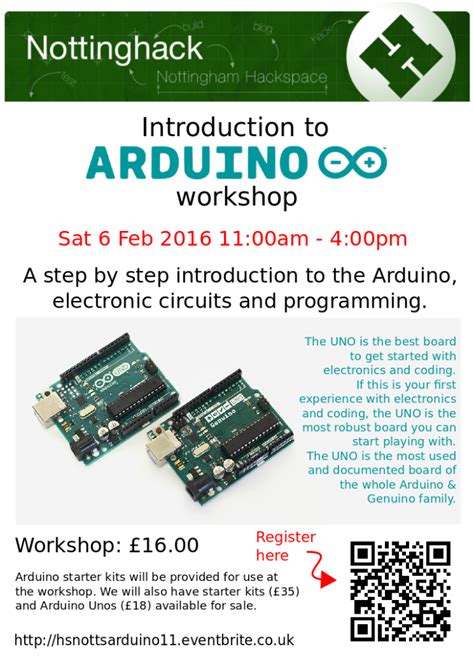Arduino Workshop Poster Feb 2016 Nottingham Hackspace