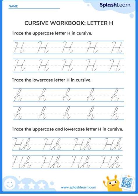 Cursive Workbook Letter H Ela Worksheets Splashlearn