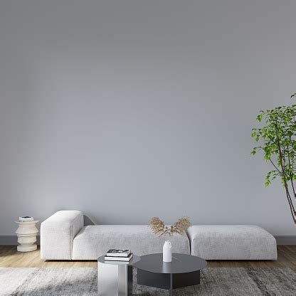 Modern Living Room Blank Wall Realistic Interior Mockup Frameless Empty