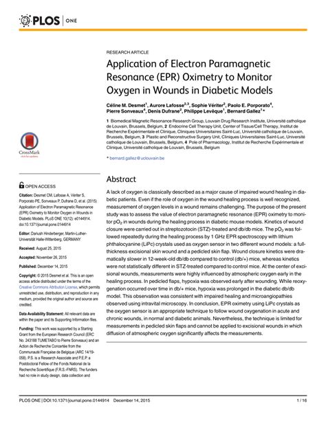 Pdf Application Of Electron Paramagnetic Resonance Epr Oximetry To