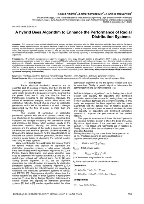 Pdf A Hybrid Bees Algorithm To Enhance The Performance Of Radial Distribution Systems