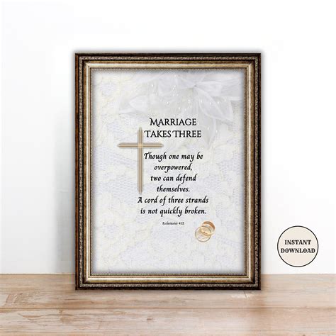 Marriage Takes Three Scripture Print Printable Christian Wedding T 8x10 Digital Download
