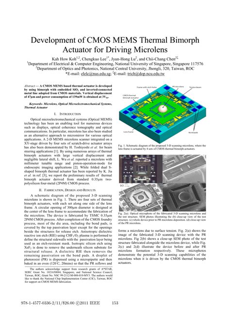 Pdf Development Of Cmos Mems Thermal Bimorph Actuator For Driving Microlens