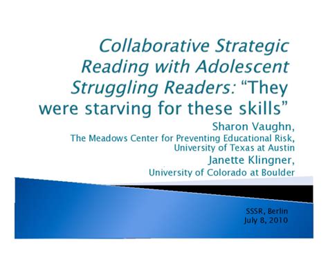 Collaborative Strategic Reading With Adolescent Struggling Readers The Meadows Center