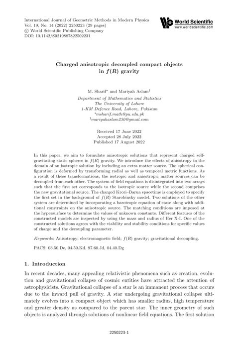 Pdf Charged Anisotropic Decoupled Compact Objects In Fr Gravity