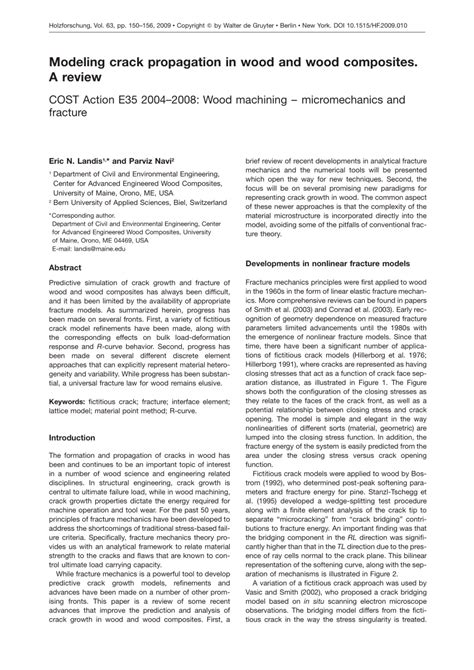 Pdf Modeling Crack Propagation In Wood And Wood Composites A Review Cost Action E35 2004
