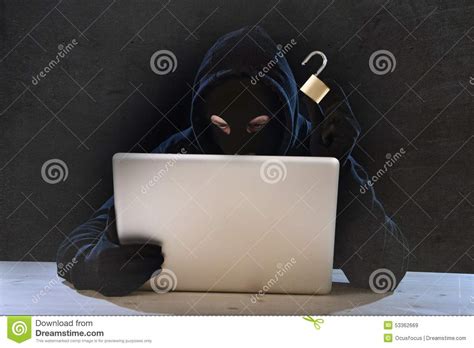 Dangerous Hacker Man With Computer And Lock Hacking System In Cyber