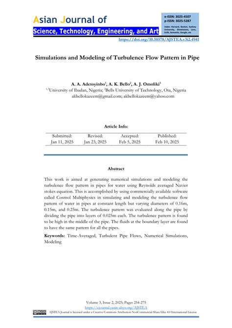 Pdf Simulations And Modeling Of Turbulence Flow Pattern In Pipe