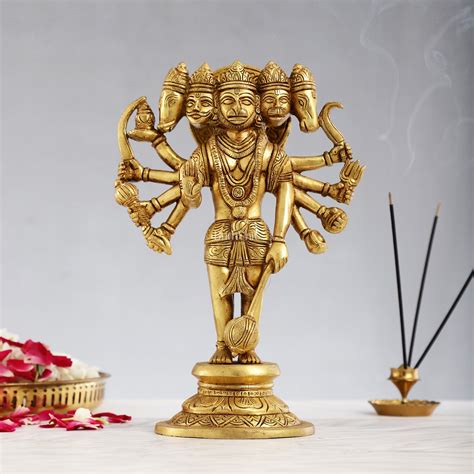 Buy Handcrafted Superfine Brass Standing Panchmukhi Hanuman Idol 12