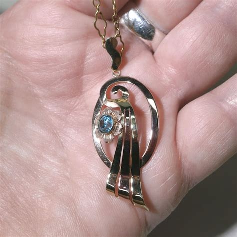 Vintage Esemo 10k Rose Pink Yellow Gold Blue Zircon R Gem