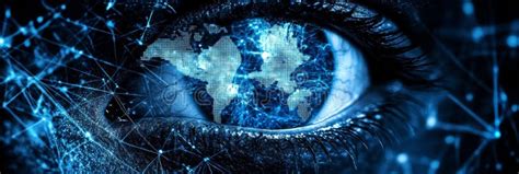 Global Connectivity World Map Reflection In Human Eye For Communication Technology Concept