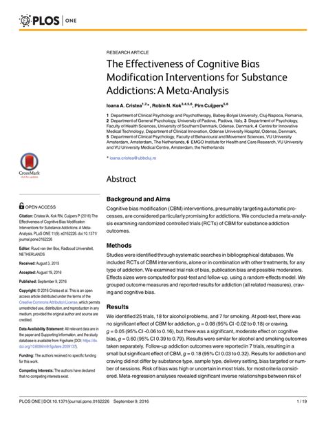 Pdf The Effectiveness Of Cognitive Bias Modification Interventions For Substance Addictions A