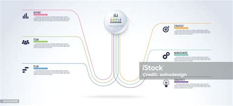 비즈니스 데이터 시각화입니다 프로세스 차트입니다 그래프 6 단계 부품 또는 프로세스 다이어그램의 추상 요소 비즈니스 프리젠테이션입니다 0명에 대한 스톡 벡터 아트 및 기타