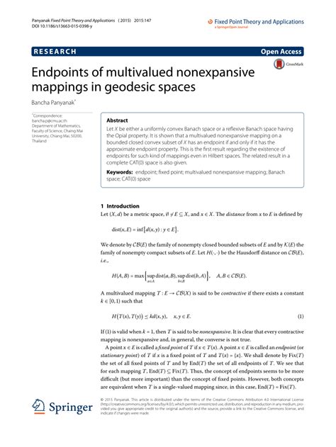 Pdf Endpoints Of Multivalued Nonexpansive Mappings In Geodesic Spaces