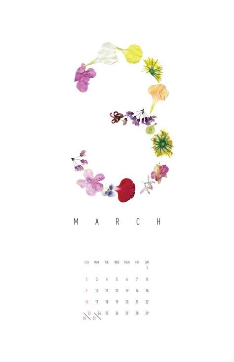 Flower Graphic Design Calendar Flower Calendar Calender Design