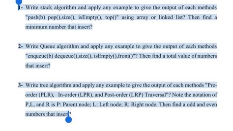 Solved 1 Write Stack Algorithm And Apply Any Example To
