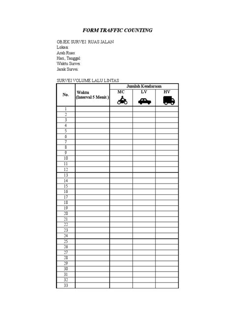 Formulir Traffic Counting Prt Pdf