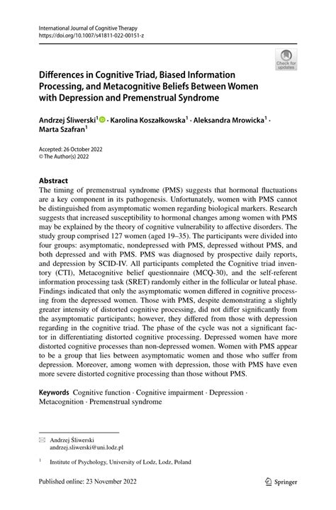Pdf Differences In Cognitive Triad Biased Information Processing