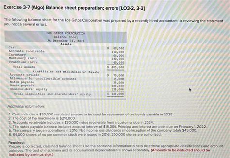 Solved Exercise 3 7 Algo Balance Sheet Preparation Errors