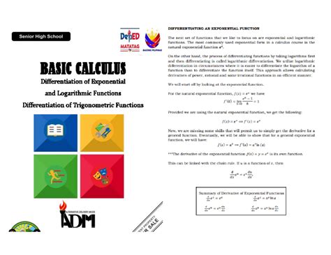 Q4 Basic Calculus WEEK 3 ADM Assessment Of Learning 2 Differentiation Of Exponential And