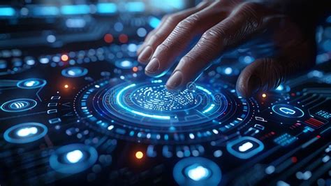 Hand Interacting With Futuristic Digital Interface Touchscreen Stock