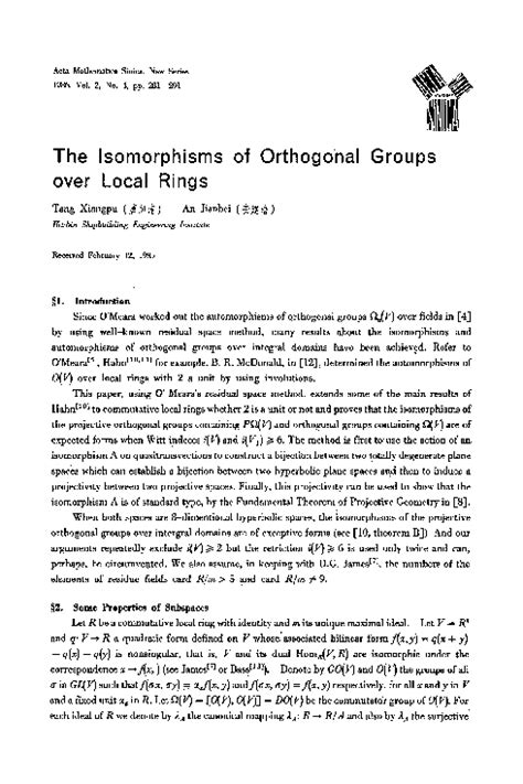 Pdf The Isomorphisms Of Orthogonal Groups Over Local Rings
