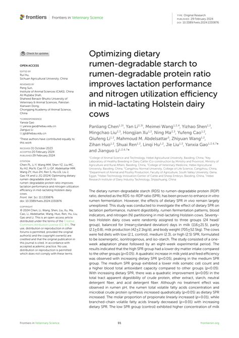 Pdf Optimizing Dietary Rumen Degradable Starch To Rumen Degradable